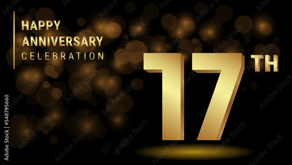 17th Anniversary. 3d template design with gold color for celebration ...