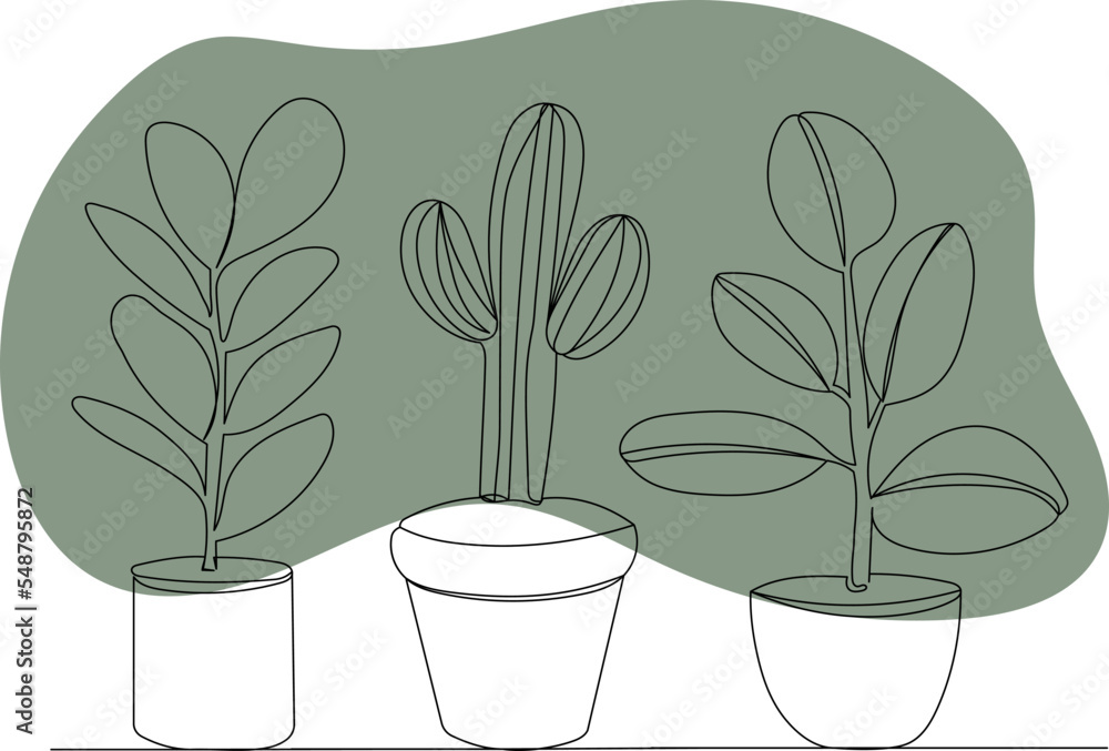 potted plants sketch, continuous line drawing Stock Vector | Adobe Stock