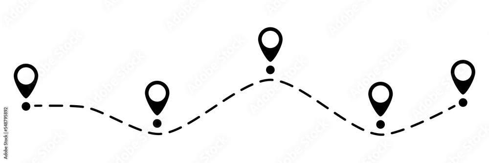 Pin map dotted line. Navigation pointers. Destination sign. Vector illustration isolated on ...