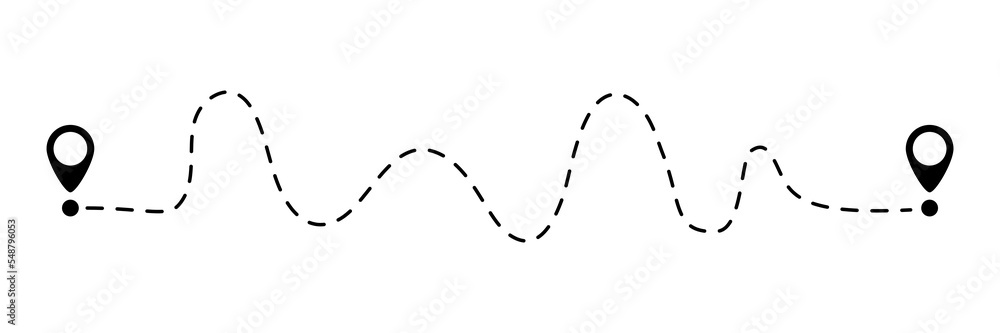 Pin map dotted line. Navigation pointers. Destination sign. Vector ...