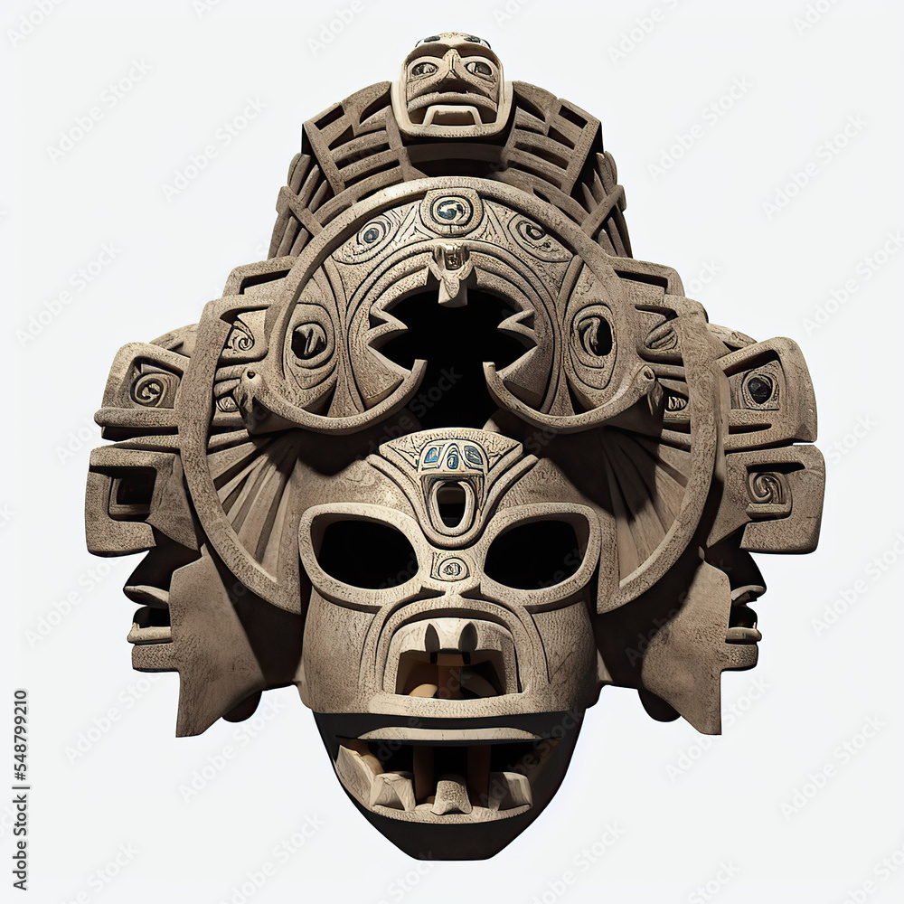 Traditional ancient Mayan Mask. Digital illustration. 3D rendering ...