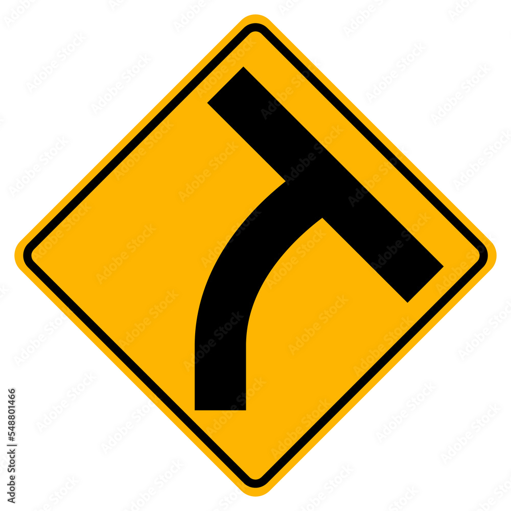 T- Intersection Curved Approach Right Symbol Sign, Vector Illustration ...