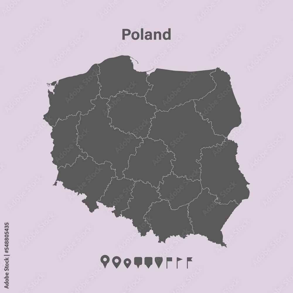 Vector map country Poland divided on regions Stock Vector | Adobe Stock