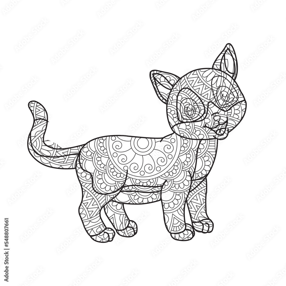 Zentangle cat mandala coloring page for adults christmas cat and floral ...
