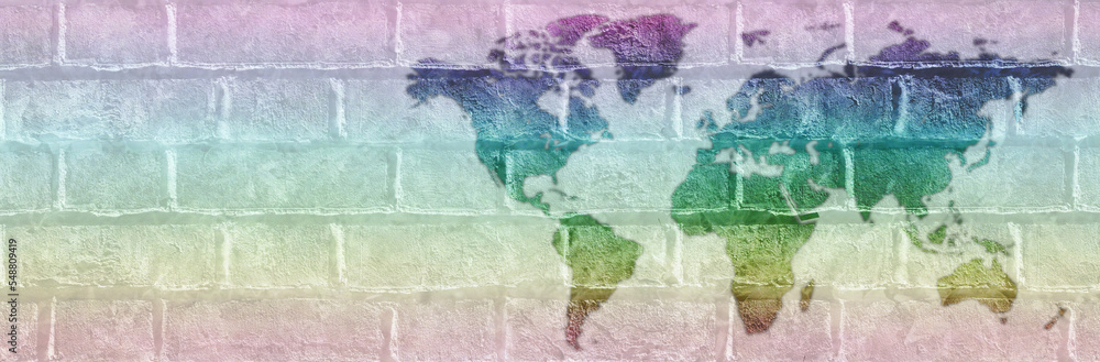 Rainbow coloured world map campaign template - brick wall texture with ...