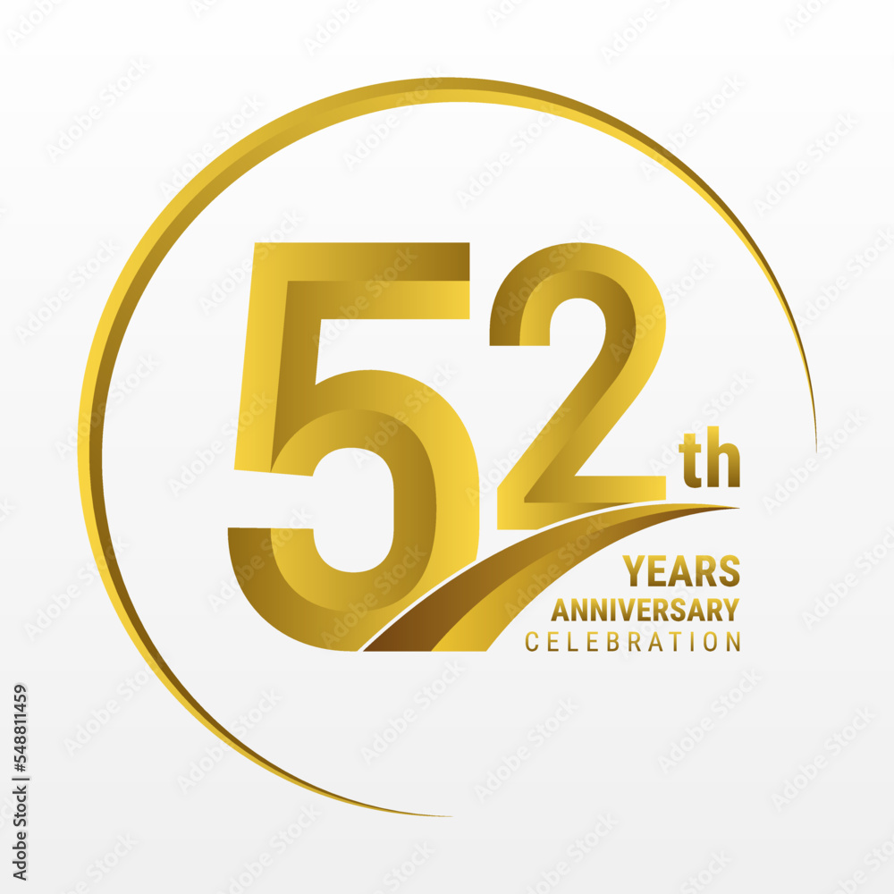 52th Anniversary. Anniversary logo design in golden color for ...