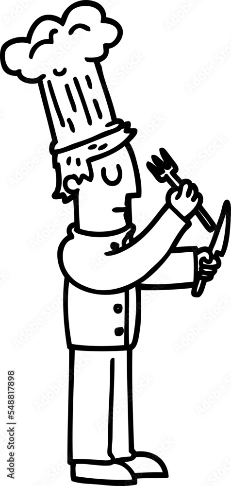 outline cartoon chef with knife and fork Stock Vector | Adobe Stock
