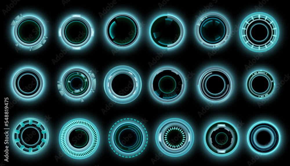 Game HUD focus set, vector UI circle sci-fi round blue digital target ...