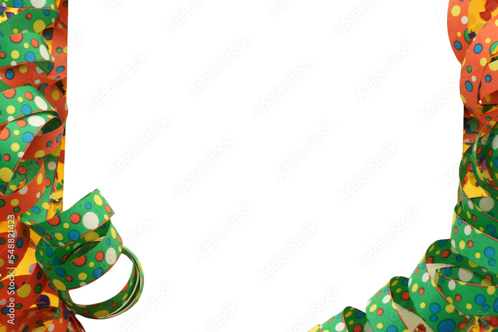 Party background with streamers and confetti border or frame with copy ...