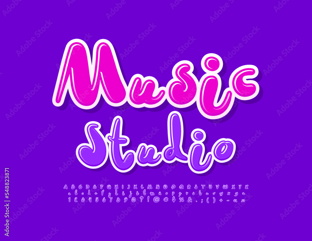 Vector colorful poster Music Studio. Violet Playful Font. Glossy ...