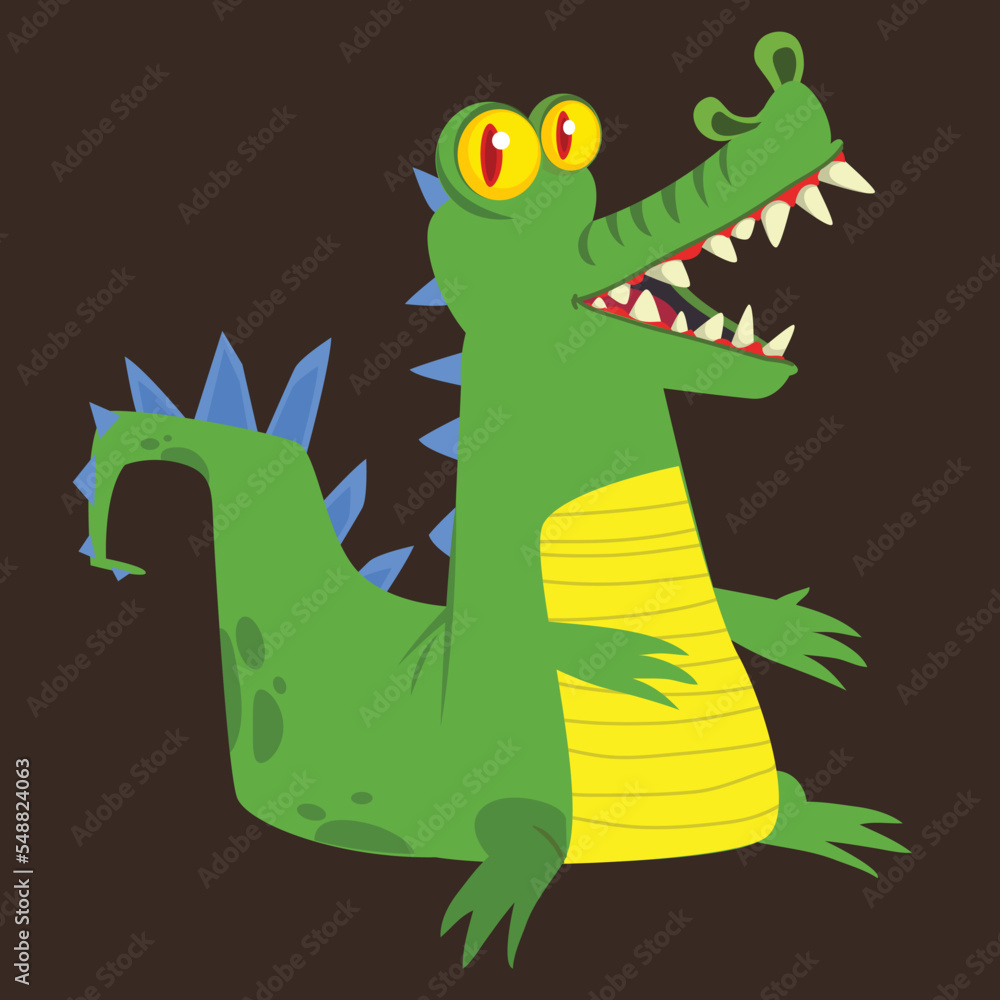 Funny green crocodile cartoon standing. Vector illustration of ...