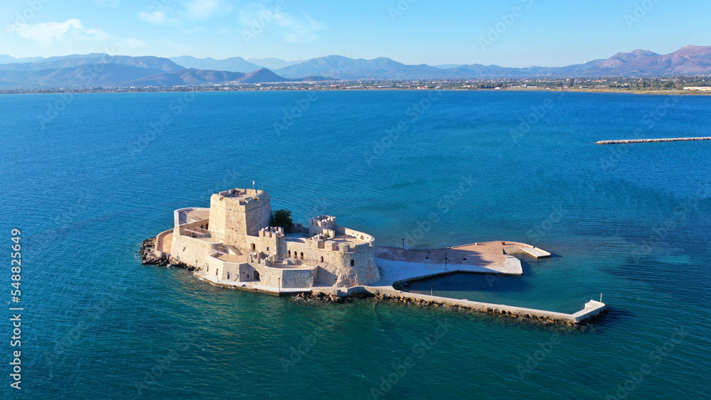 Aerial drone photo of iconic fortress of Bourtzi built in small islet ...