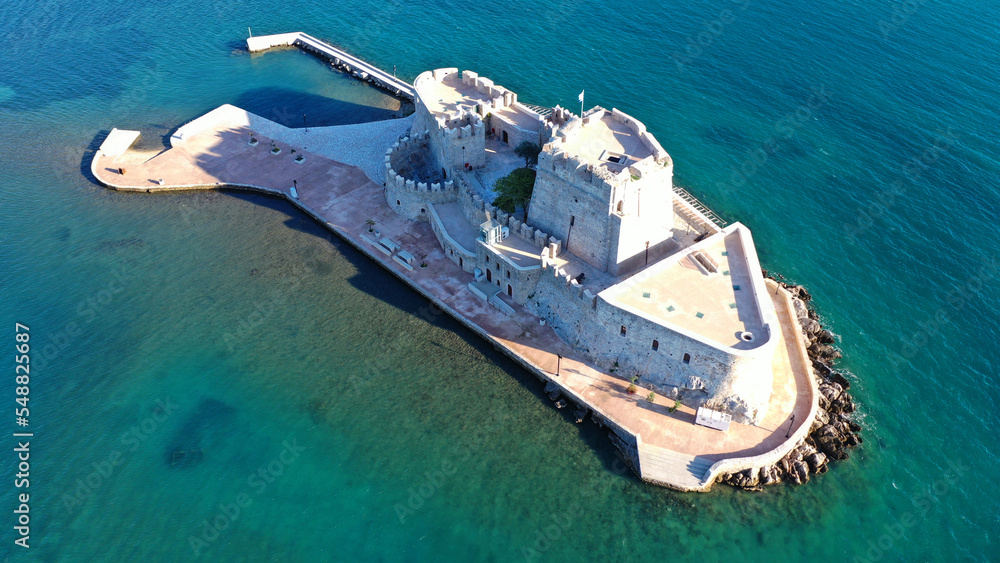 Aerial drone photo of iconic fortress of Bourtzi built in small islet ...