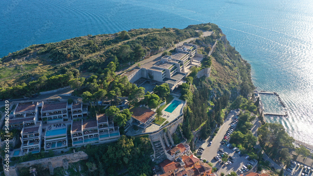 Aerial drone photo of famous scenic fortified rock known as Acronafplia ...