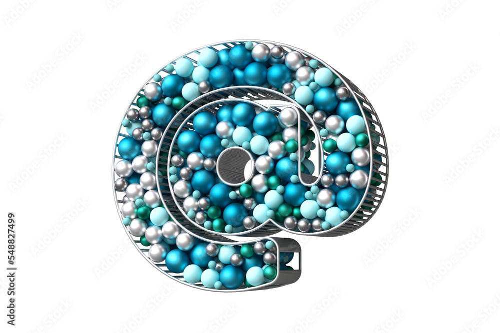 Email symbol At Sign made of silver, blue and teal Christmas balls ...