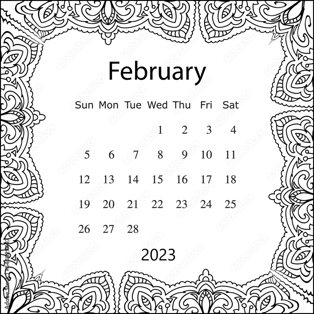 PrintAdult coloring page with monthly calendar of 2023 year isolated on ...