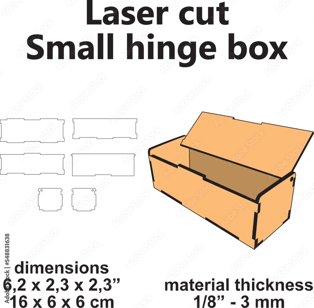 Small hinge box template laser cutting project pattern design diy ...