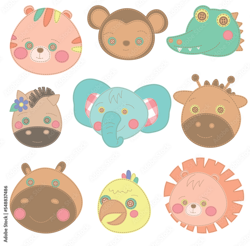 Beautiful set of child style exotic animals. Vector collection. Cute ...