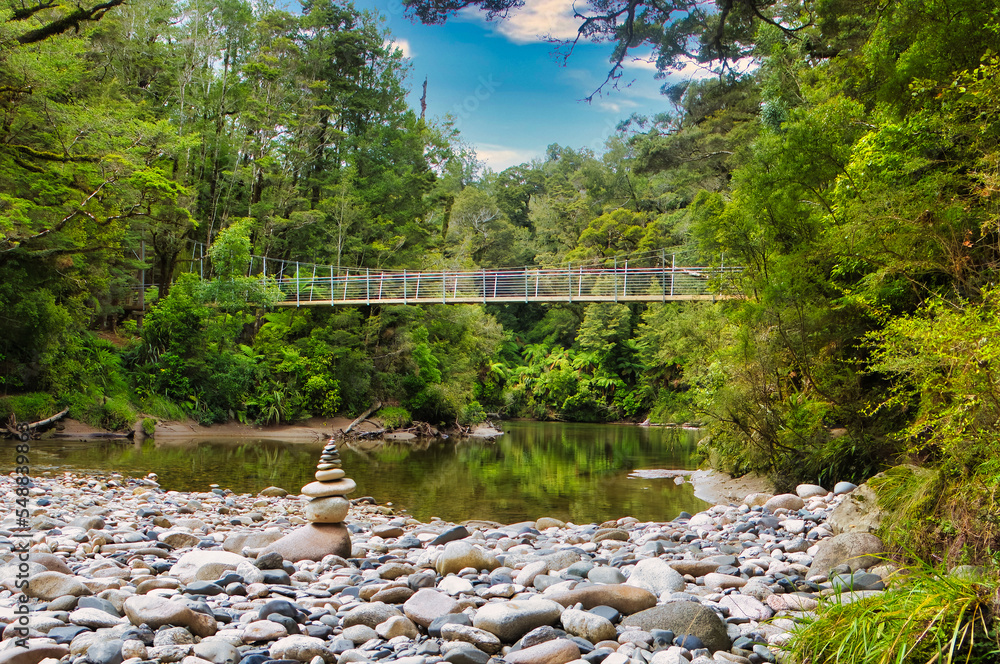 Footbridge over the Pororari River, along the Pororari River Track in ...