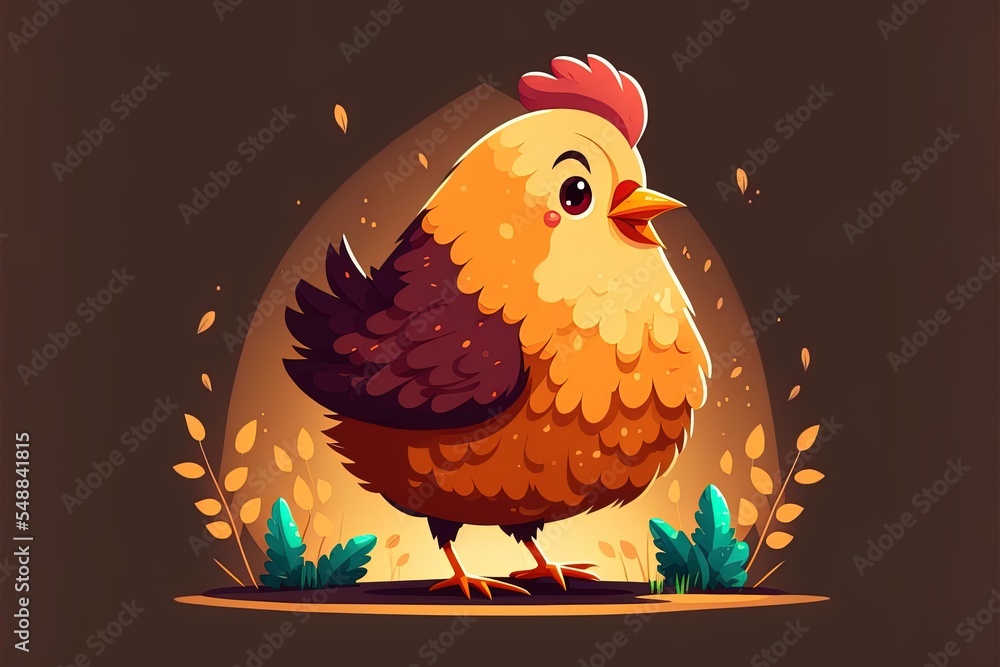 Cute Chicken Crowing Cartoon 2D Illustrated Icon Illustration Animal ...