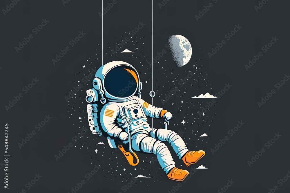 Astronaut Hanging On Moon Cartoon 2D Illustrated Icon Illustration ...