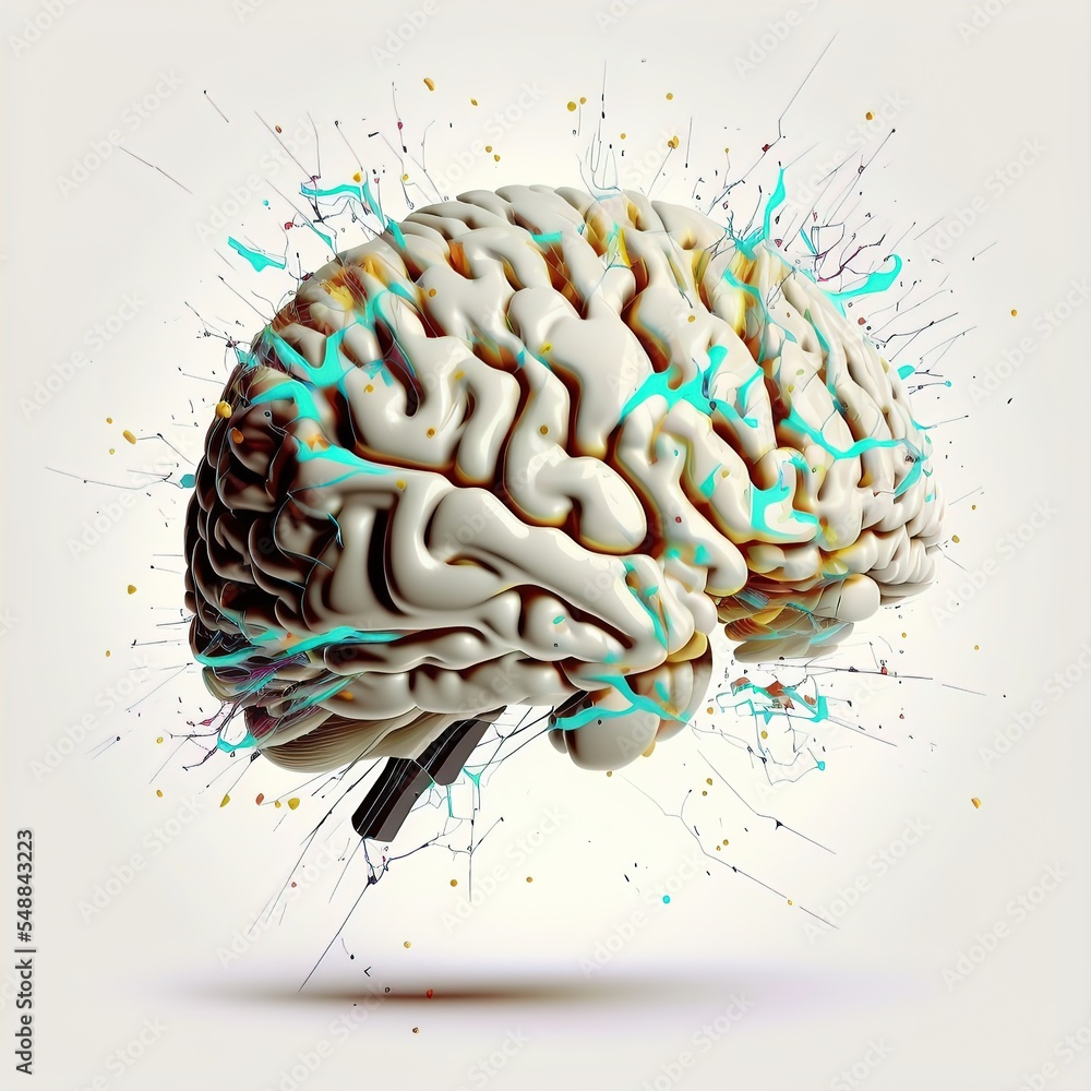 Brain image, neurology concept, front view with neuron connections ...