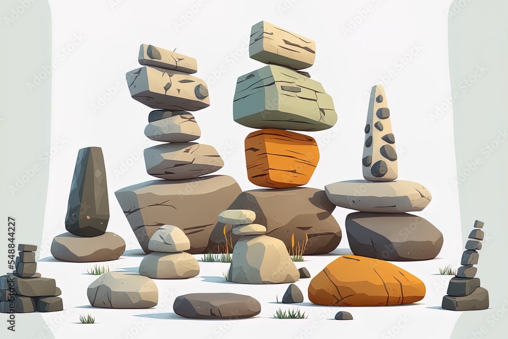 Stacks Of Flat Rocks Cartoon Style. Heaps Of Natural Stones Of ...