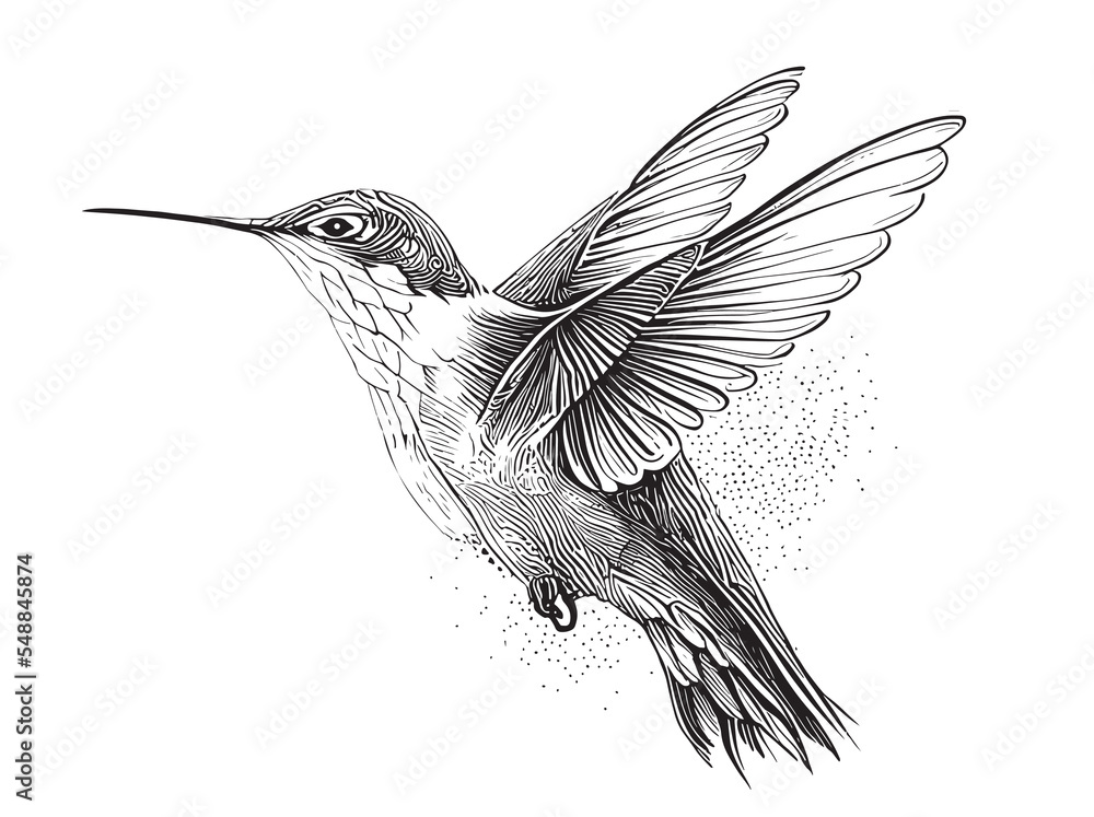 Hummingbird sketch hand drawn Side view, engraving style vector ...