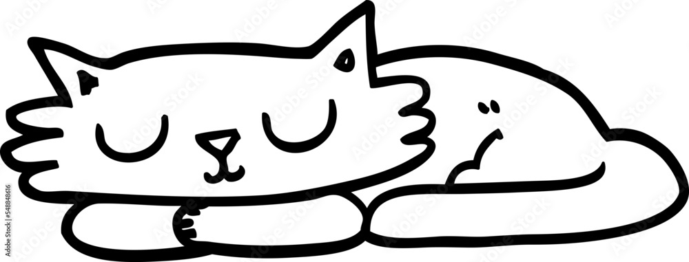 line drawing cartoon sleeping cat Stock Vector | Adobe Stock
