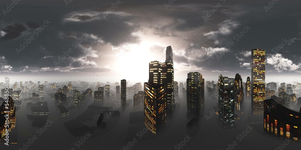 Evening city. HDRI . equidistant projection. Spherical panorama ...