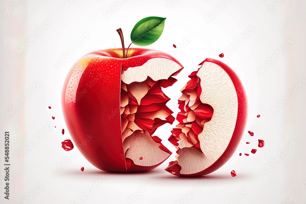 Red Apple Icon. 2D Illustrated Red Apples That Are Split In Half From ...