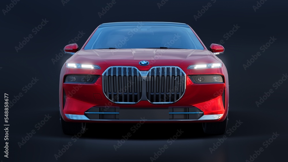 Berlin. Germany. November 17, 2022. BMW i7 2023. Red premium electric ...
