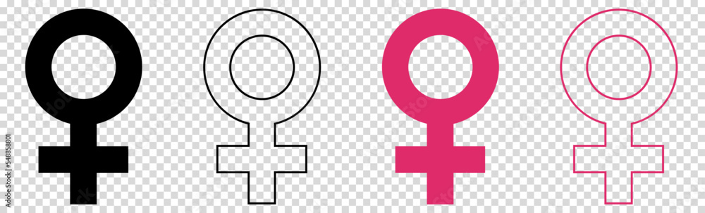 Female symbols. Feminism icons. Flat and line art style. Vector ...