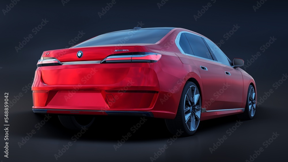 Berlin. Germany. November 17, 2022. BMW i7 2023. Red premium electric ...