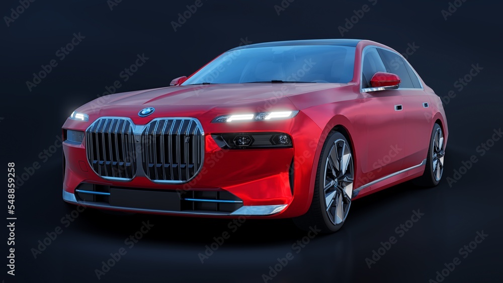 Berlin. Germany. November 17, 2022. BMW i7 2023. Red premium electric ...