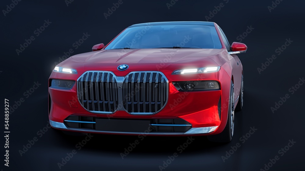 Berlin. Germany. November 17, 2022. BMW i7 2023. Red premium electric ...