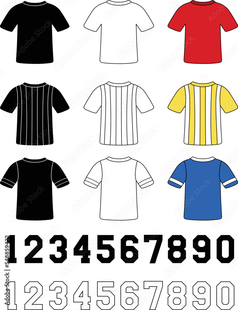Sports Jersey with Numbers Creator Kit Clipart Set - Outline ...