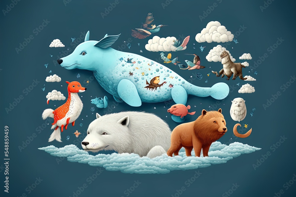Cloud Animals, Cartoon Fluffy Eddies In Shape Of Unicorn, Bear, Wolf ...