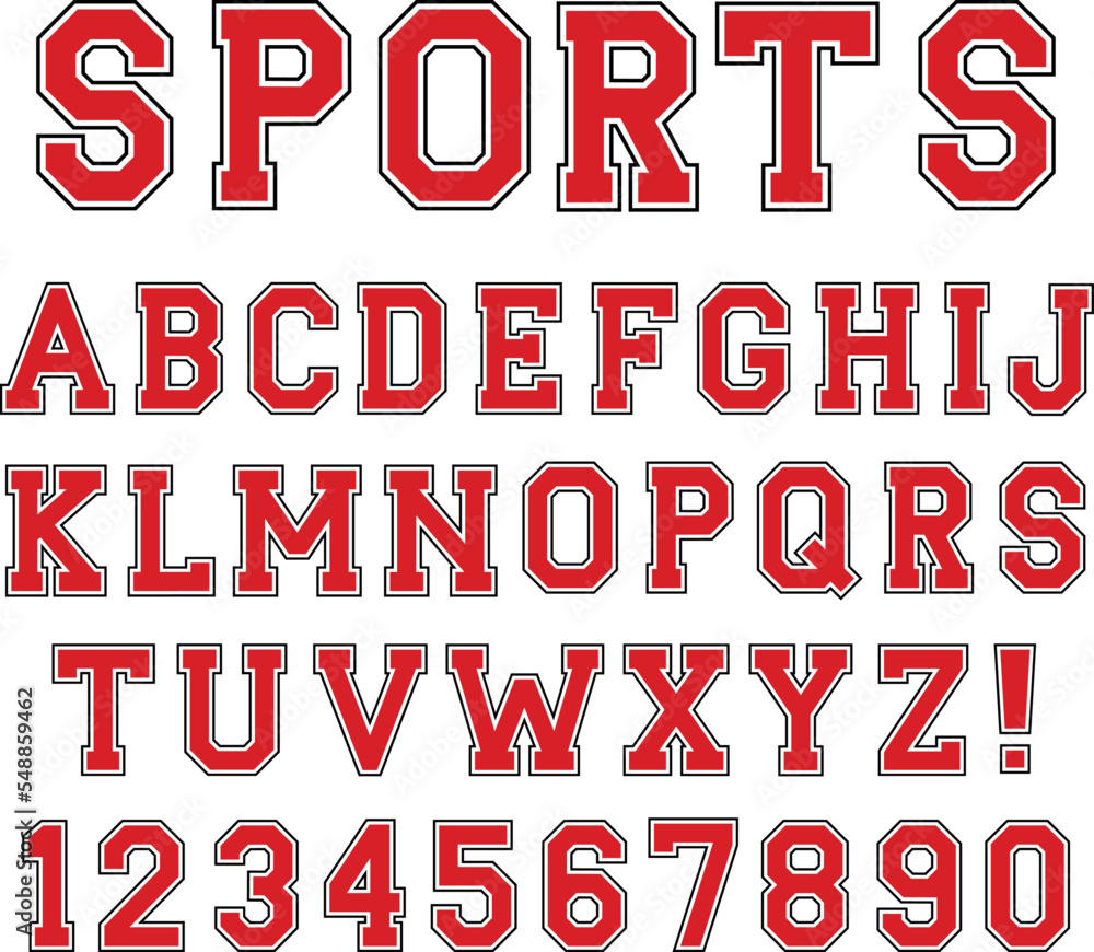 Sports Alphabet Letters and Numbers Clipart - Red Color Stock Vector ...