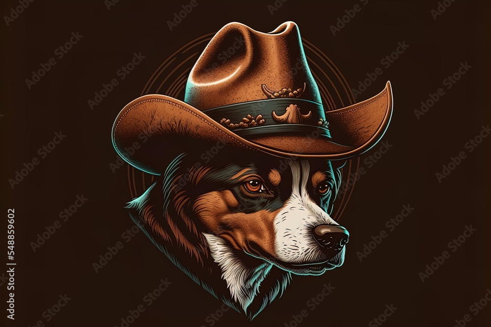 Dog Head Logo Wearing Cowboy Hat Stock Illustration | Adobe Stock
