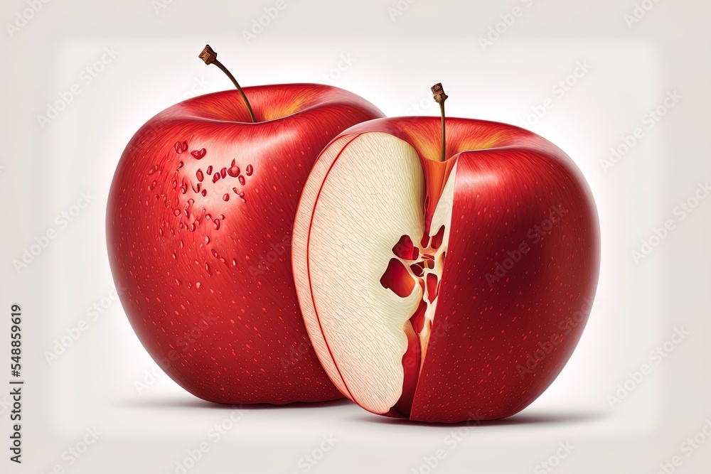 Red Apple Icon. 2D Illustrated Red Apples That Are Split In Half From ...