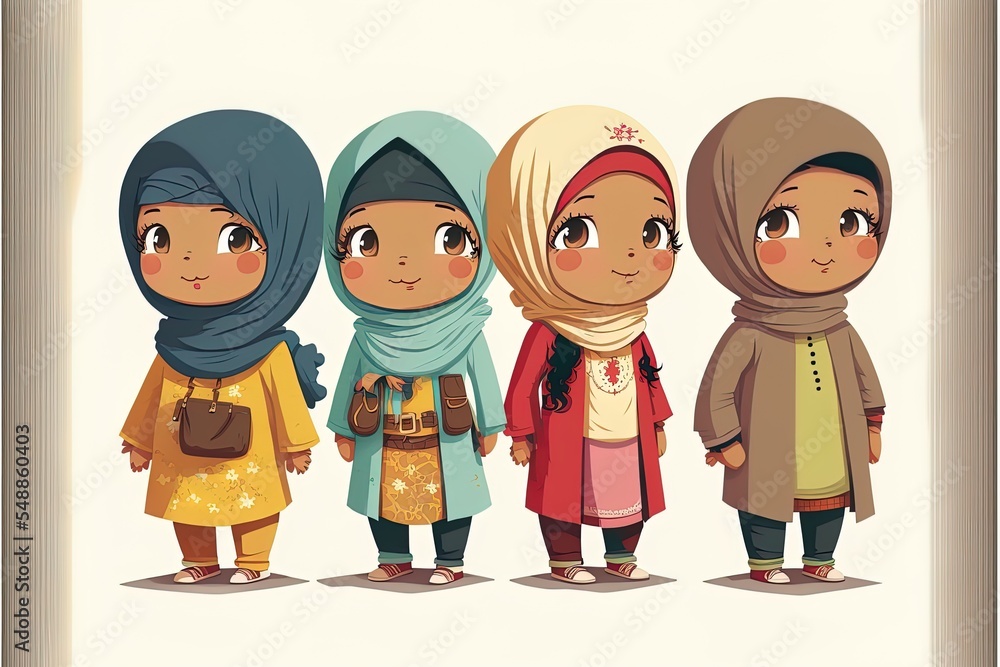 Illustration Of Muslim Kids Cartoon Isolated In Flat 2D Illustrated ...