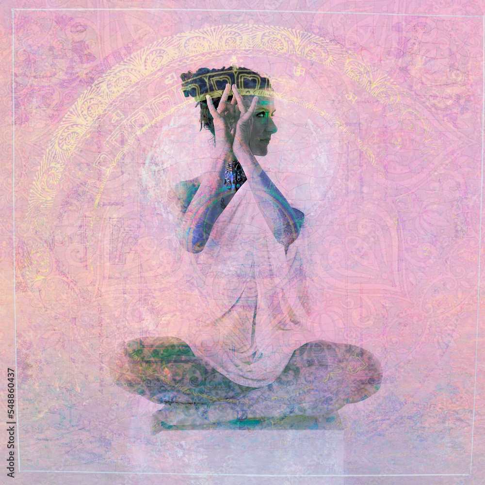 Divine Woman Queen Chakra with her hands held in a a sacred mudra ...