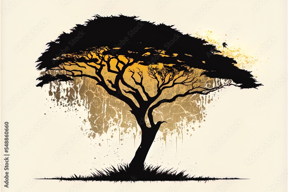 African Tree Icon Acacia Tree Silhouette Icon With Scuffed Effect Stock ...