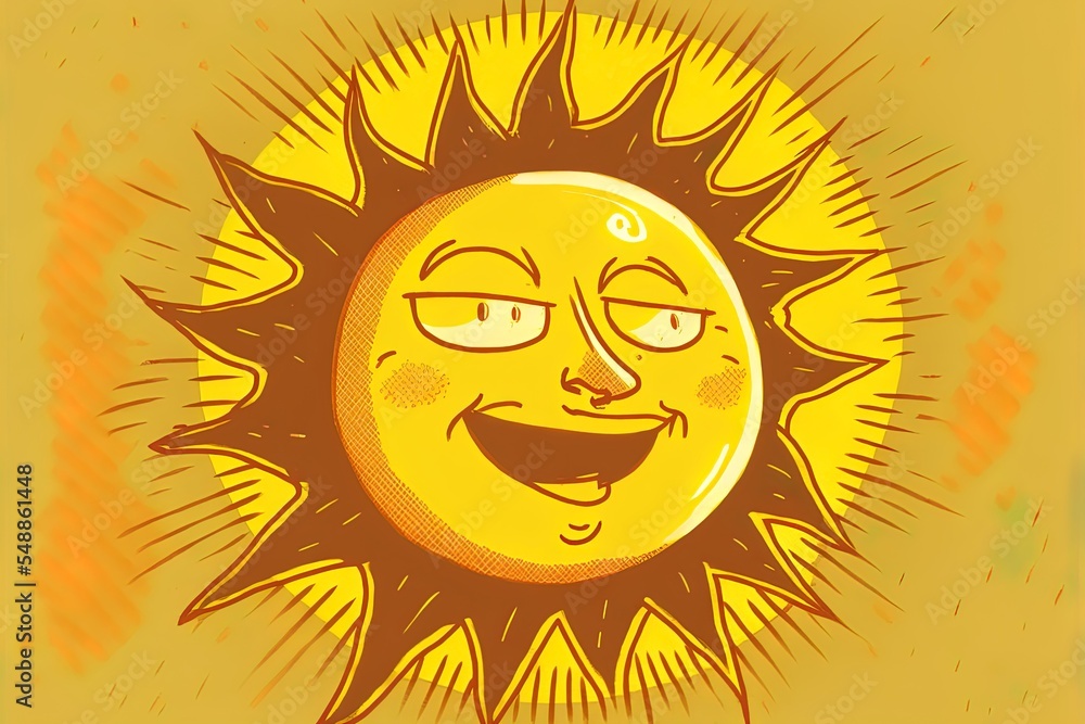 Cartoon Style Yellow Sun Hand Drawn 2D Illustrated Illustration Stock ...