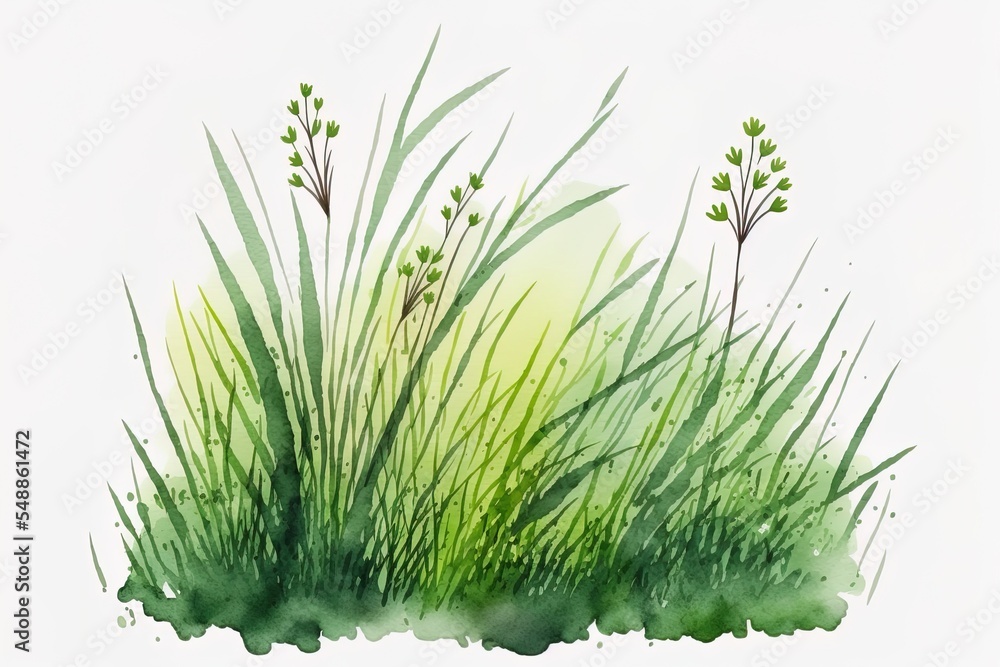 Simple Green Grass Watercolor. Floral Background Hand Drawn Clipart ...