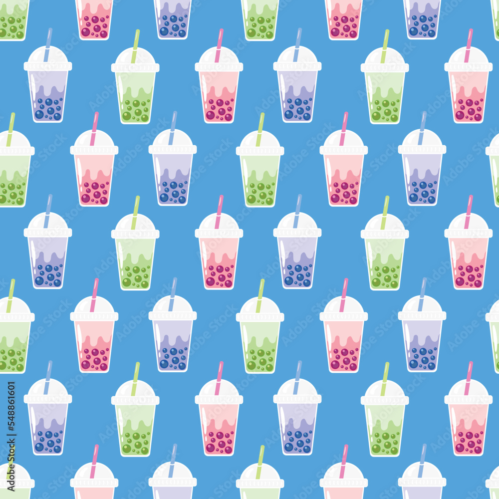 Bubble tea - or pearl boba milk tea seamless pattern background, cute ...
