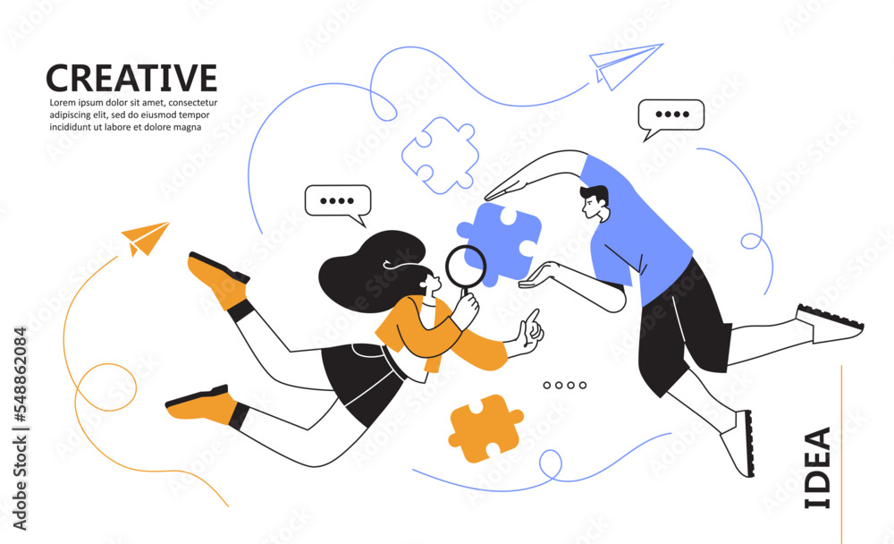 Vector illustration. people moving around a bulb, a metaphor for the ...