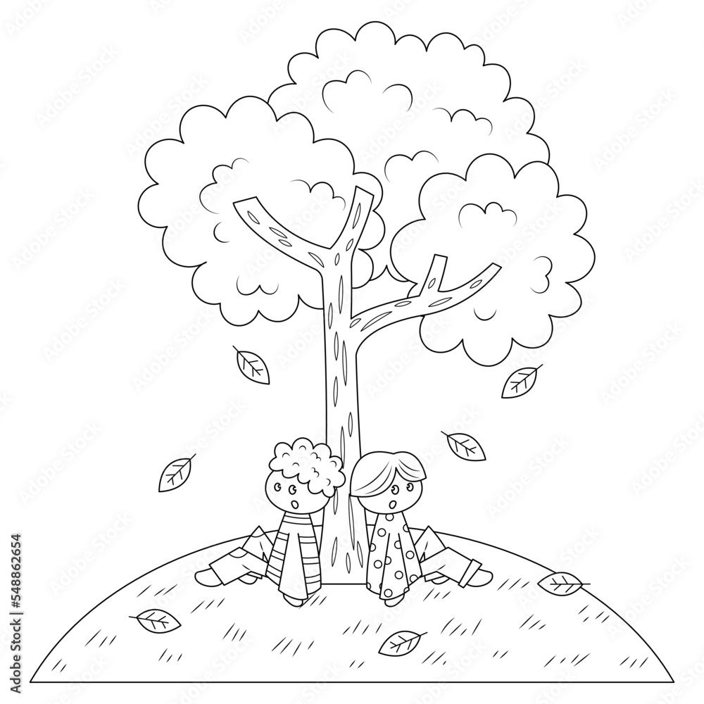 The plane tree picture for story book. Aesop's fable illustration. Cute ...