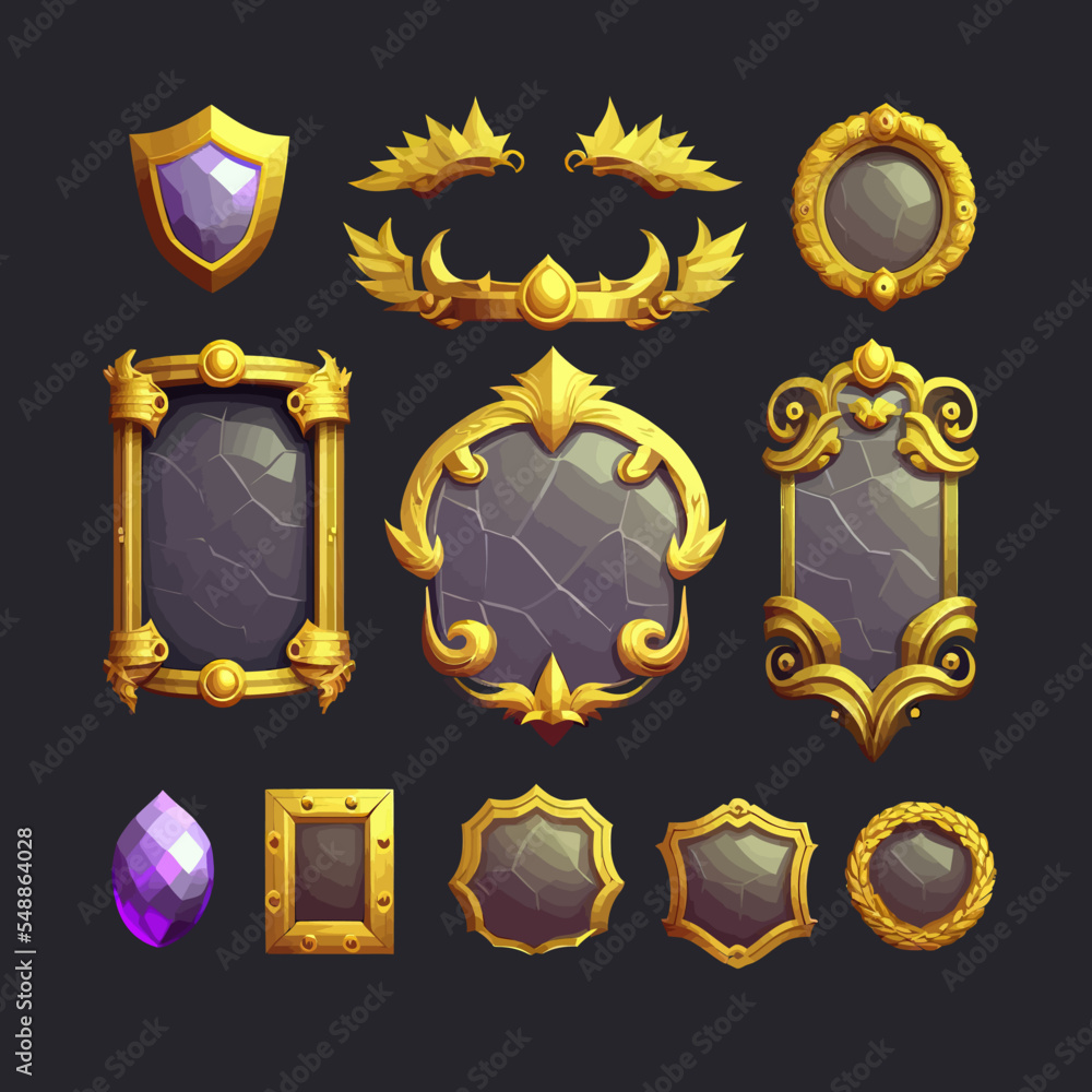Vecteur Stock Rank frames, Ui game borders evolution frames for rpg ...